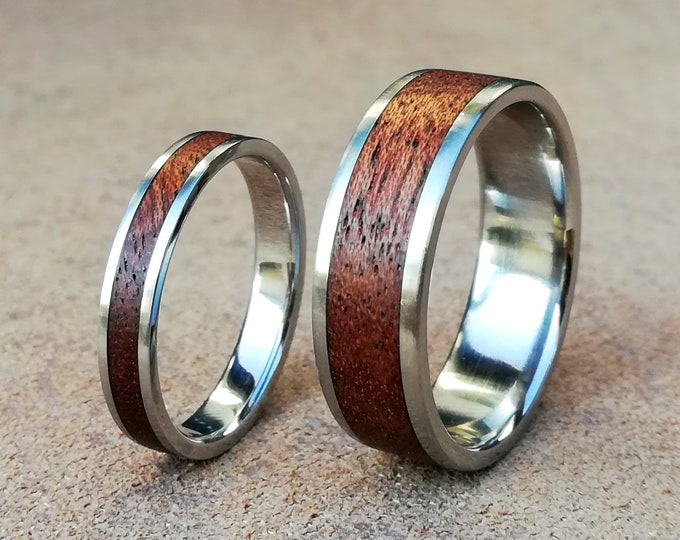 Mahogany Wood Ring Set, Stainless Steel Rings With Sapelli Mahogany ...