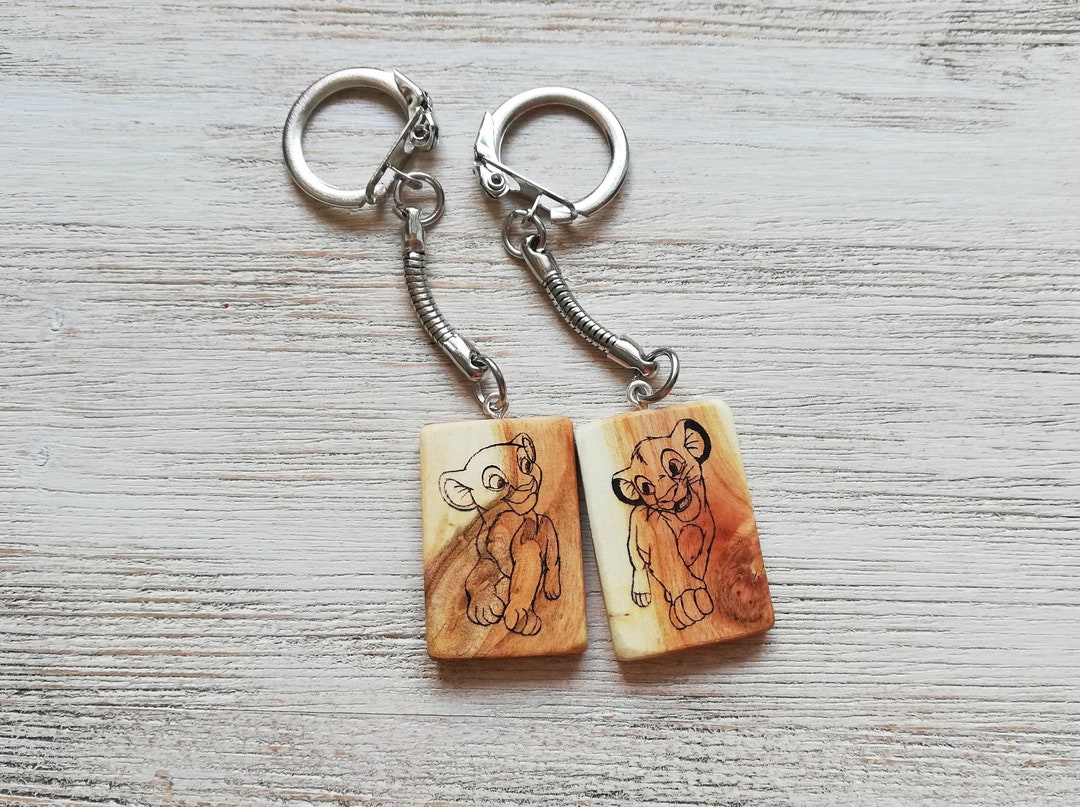 Wooden Keychain With Simba and Nala Engraving Lion King - Etsy