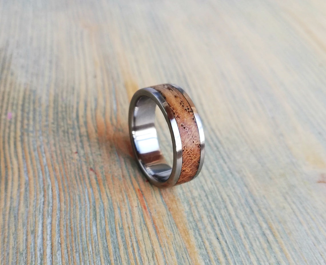 Whiskey Barrel Oak Wood Ring Men's Wooden Ring Stainless - Etsy UK