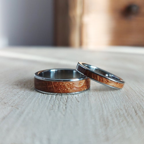 Mahogany Wood Ring Set Stainless Steel Rings With Sapelli - Etsy