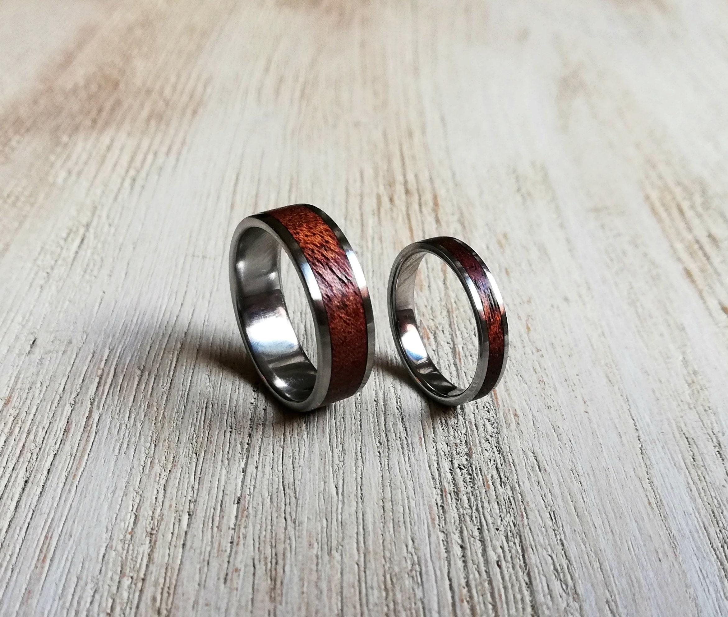 Mahogany Wood Ring Set Stainless Steel Rings With Sapelli | Etsy