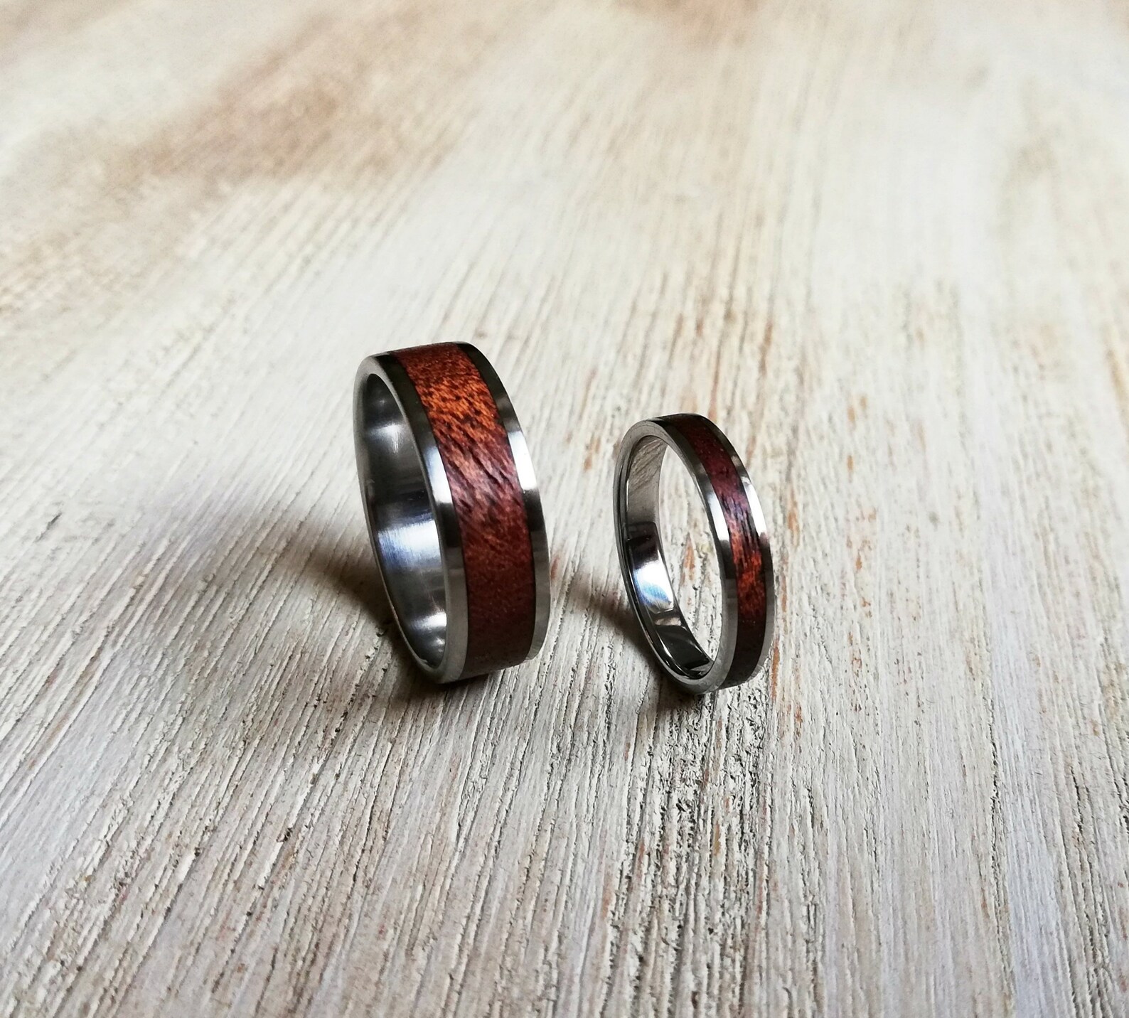 Mahogany Wood Ring Set Stainless Steel Rings With Sapelli | Etsy
