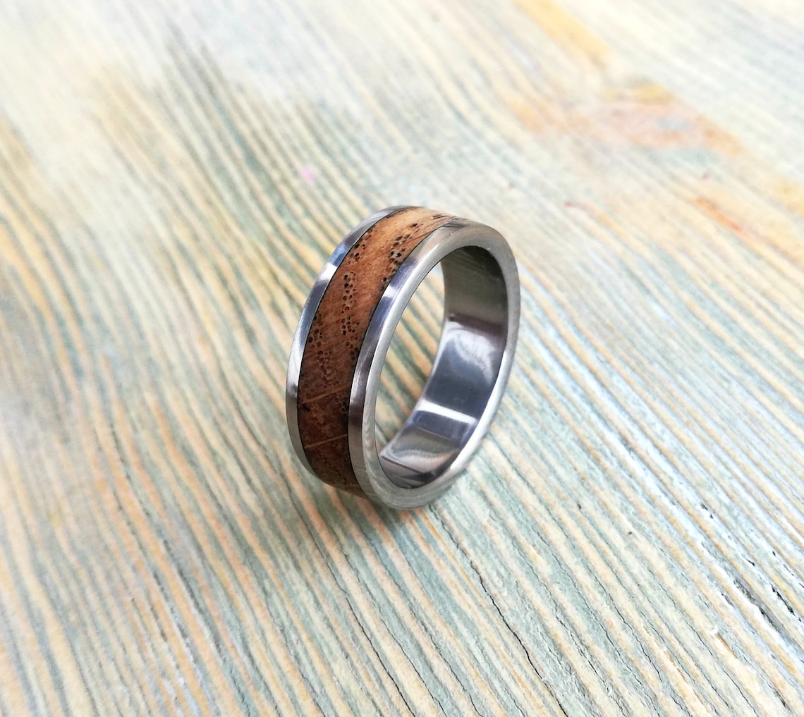 Whiskey Barrel Oak Wood Ring Men's Wooden Ring Stainless - Etsy UK