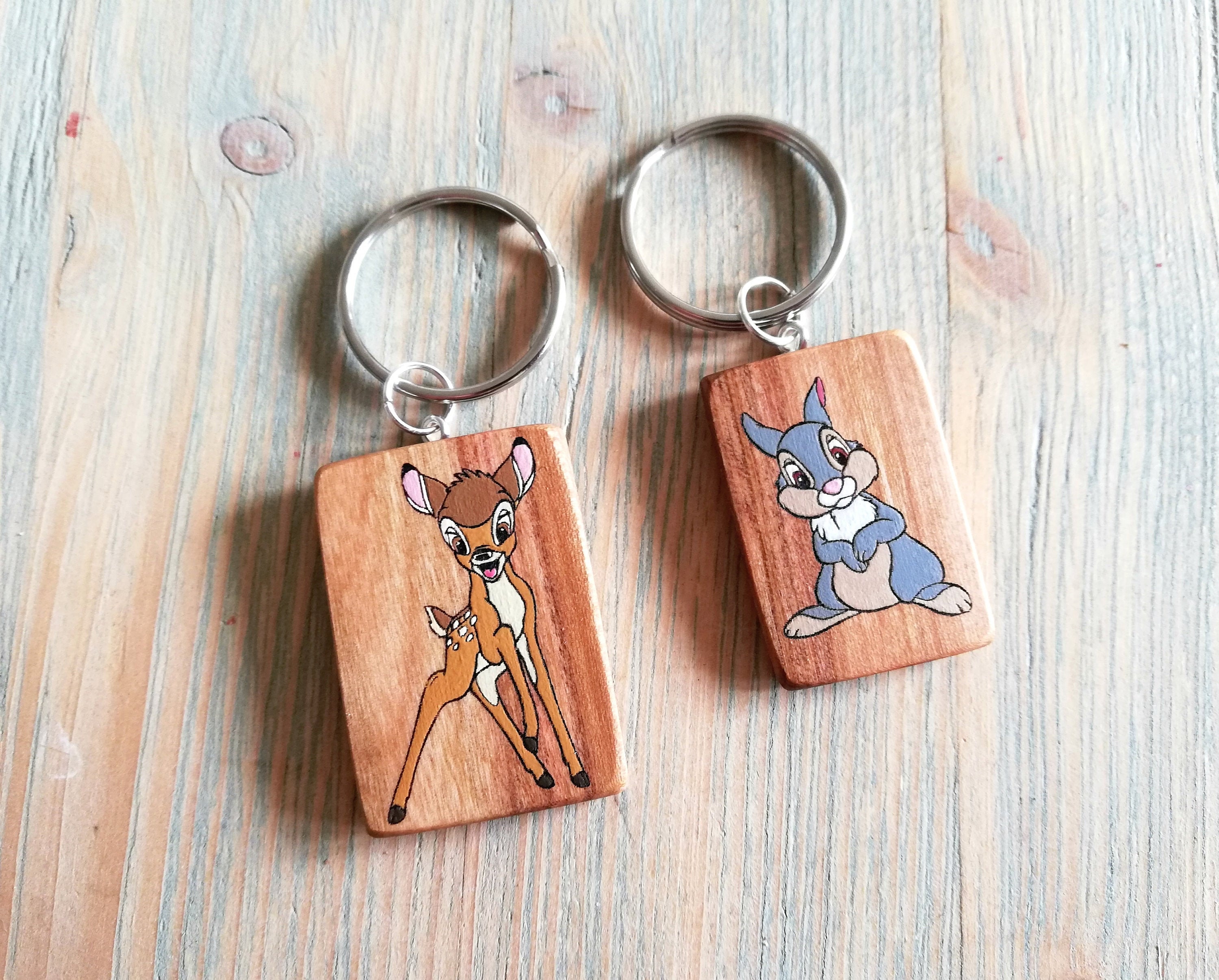 Wooden Keychains With Bambi and Thumper Engraving Matching - Etsy