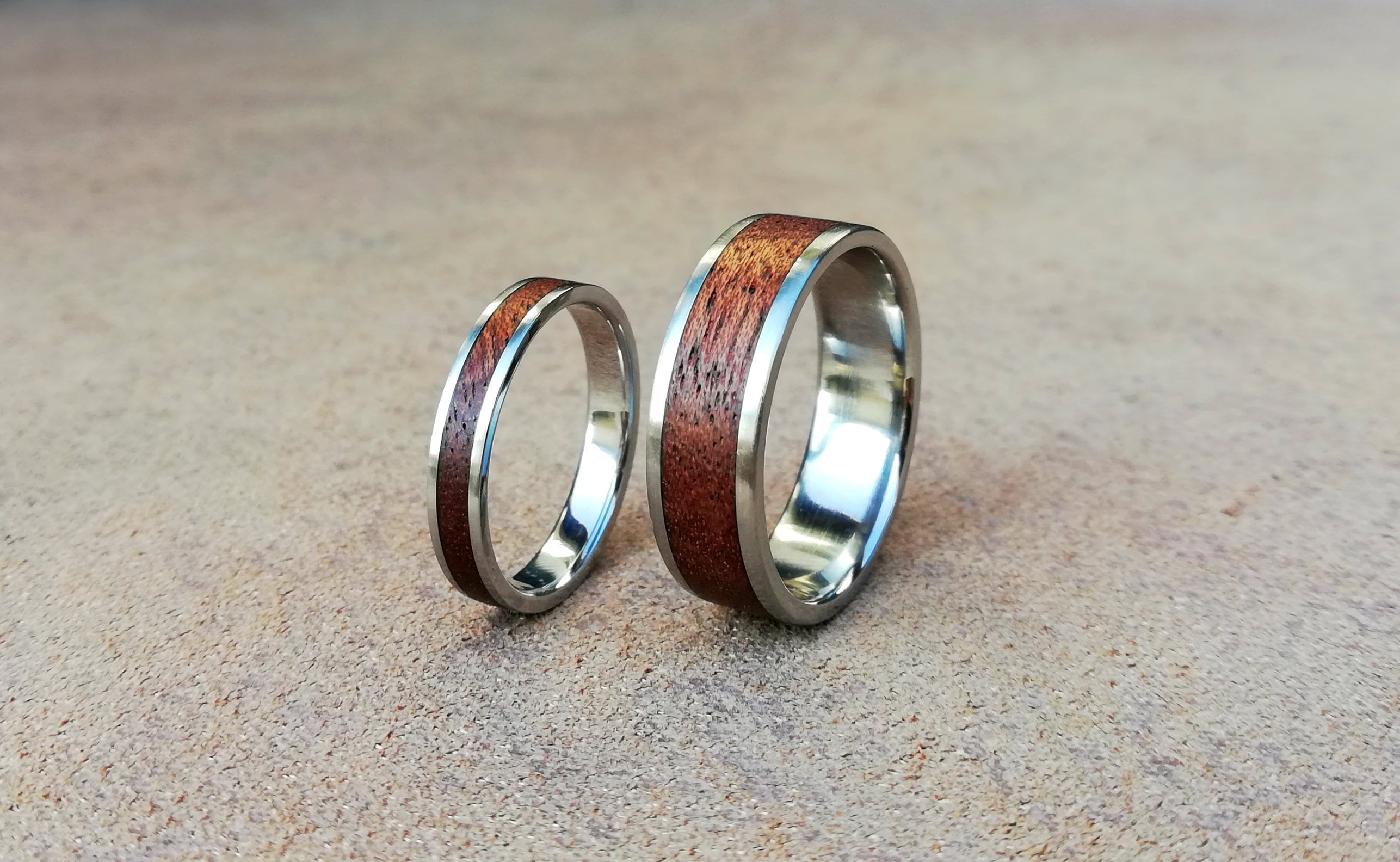 Mahogany Wood Ring Set Stainless Steel Rings With Sapelli | Etsy
