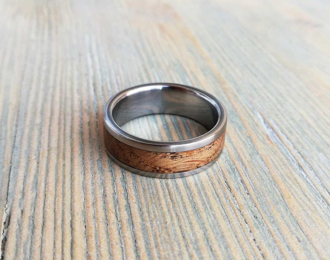 Whiskey Barrel Oak Wood Ring Men's Wooden Ring Stainless | Etsy UK