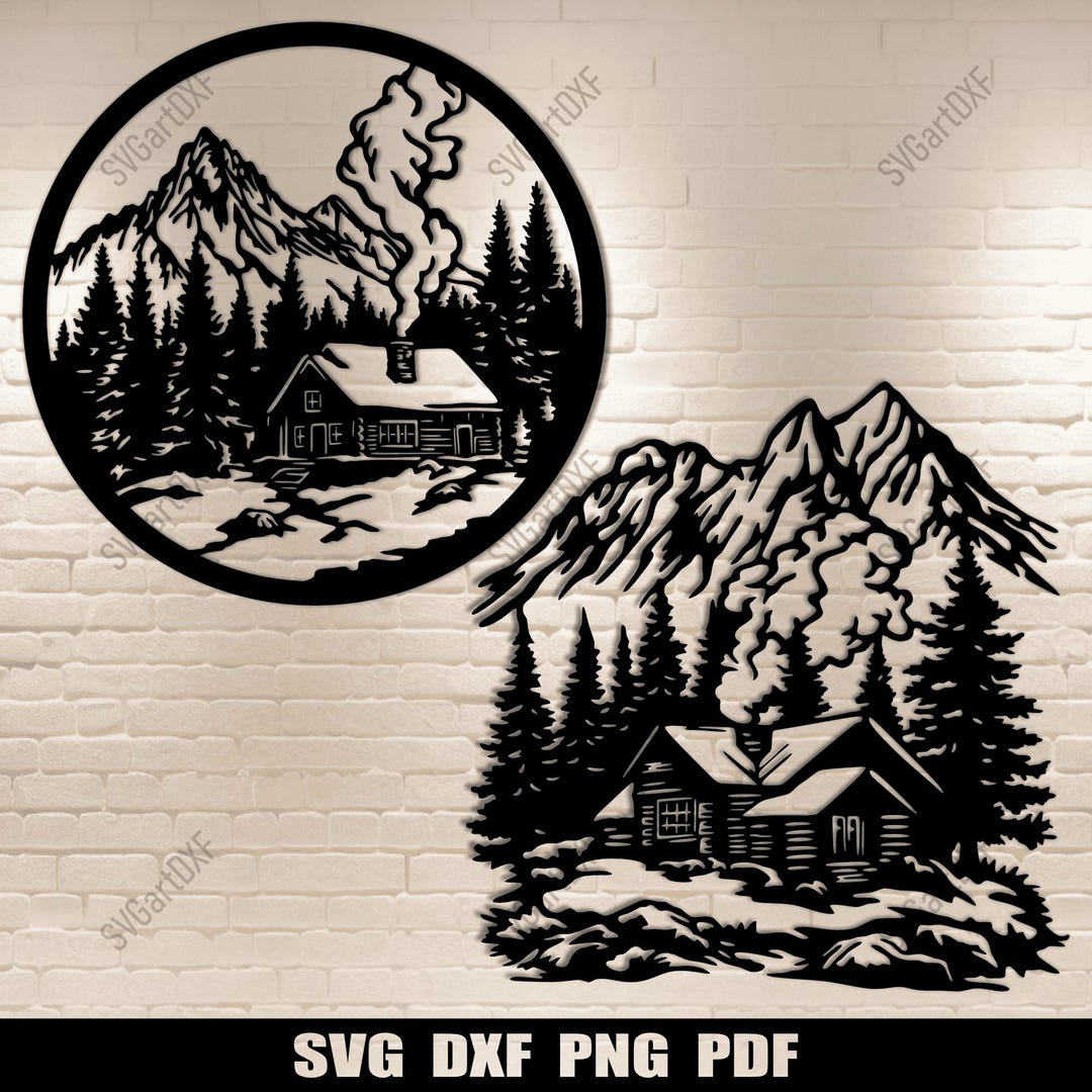 Mountain Cabin Scenes Dxf Fro CNC, Svg for Cricut Project, Vinyl ...
