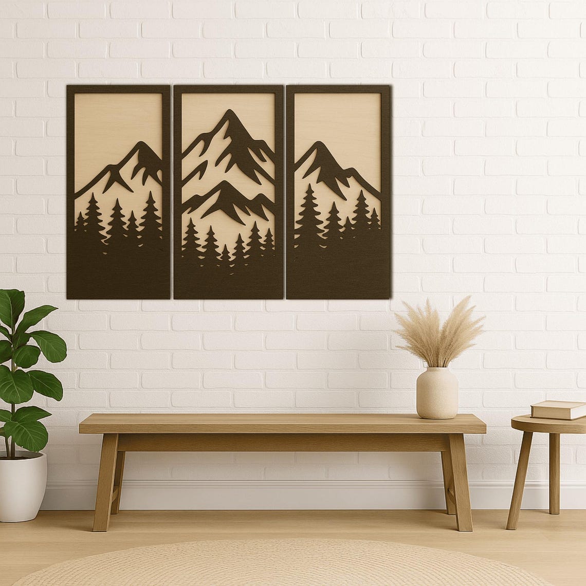 Mountain Forest Wall Panel SVG DXF | 3 Parts Nature Scene Laser Cut ...