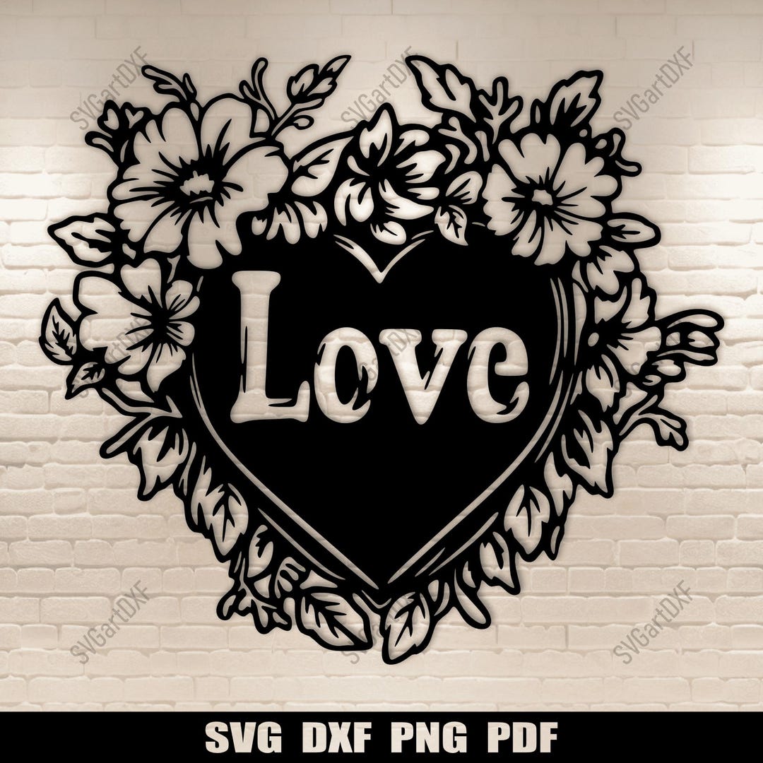 Heart Love Svg, Flower Wedding Svg, Cutting Files for Cricut ...
