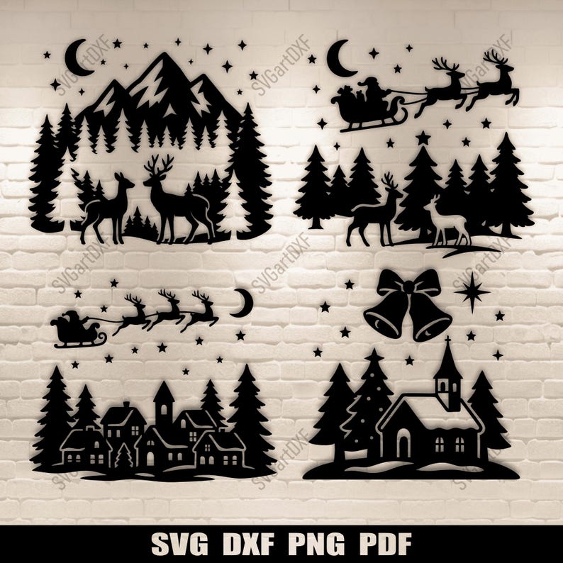 Christmas Reindeer Svg Dxf Png Pdf – Santa Sleigh, Church & Winter ...