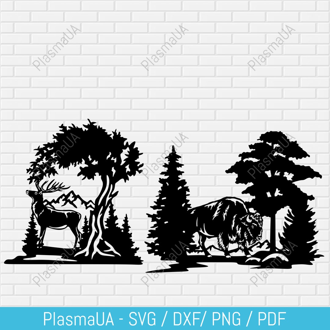 Deer Scene Dxf for Plasma Cut, Wisent Dxf File, Decor Making Dxf ...