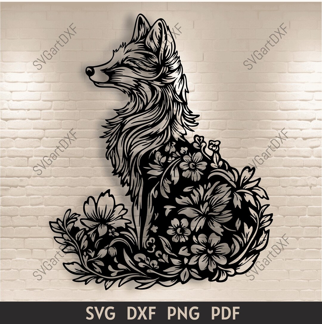 Floral Fox SVG for Cricut & Silhouette, Fox With Flowers DXF for Laser ...