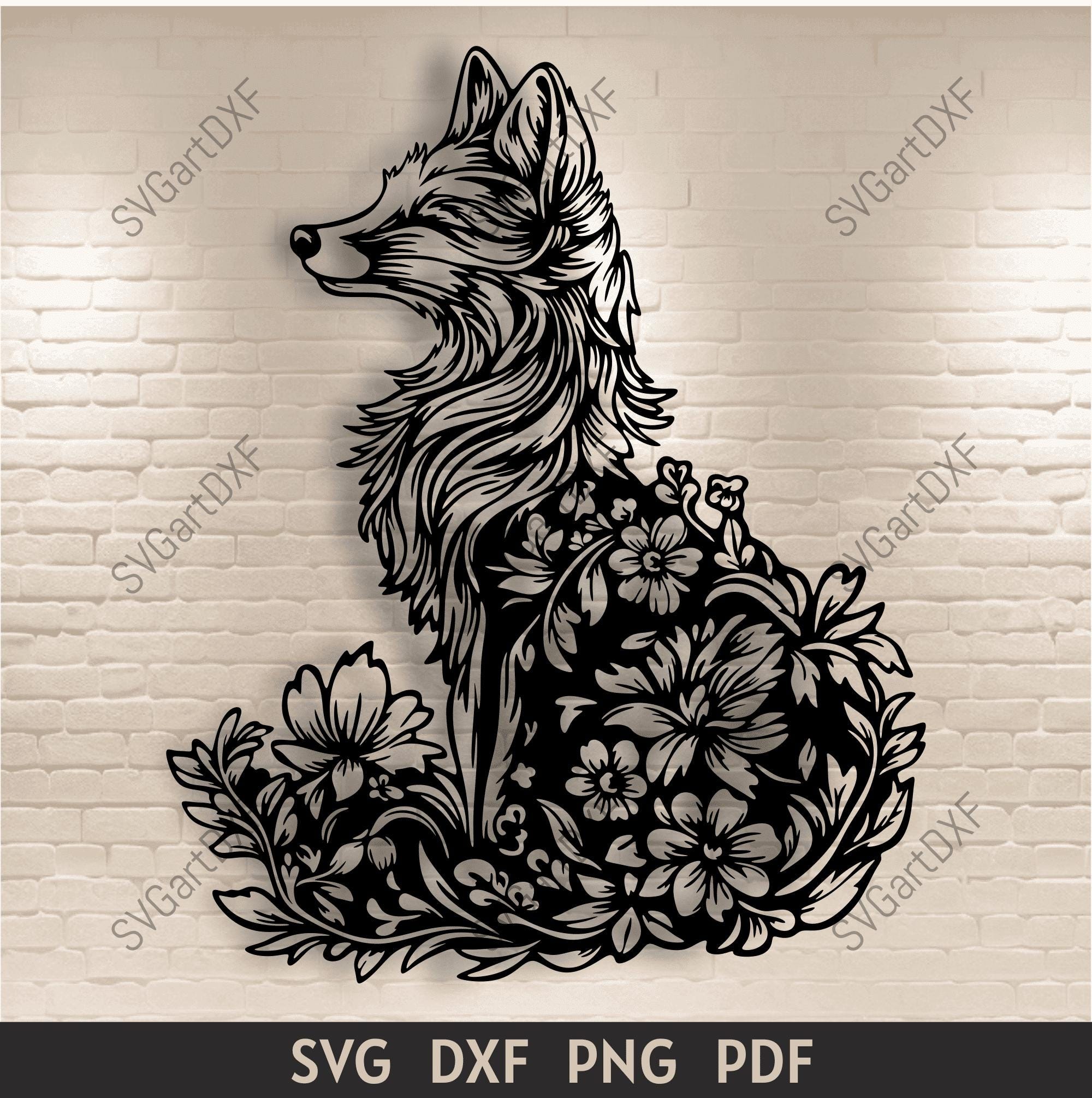 Floral Fox SVG for Cricut & Silhouette, Fox With Flowers DXF for Laser ...