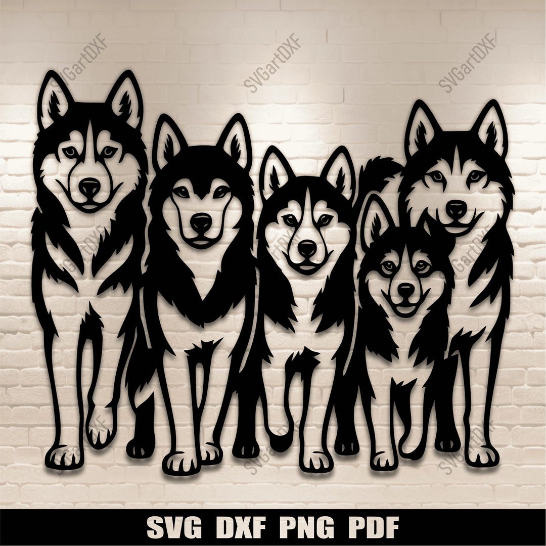 Husky Dogs Svg Dxf – Five Husky Silhouettes, Wolf Dog Cutting Files for ...