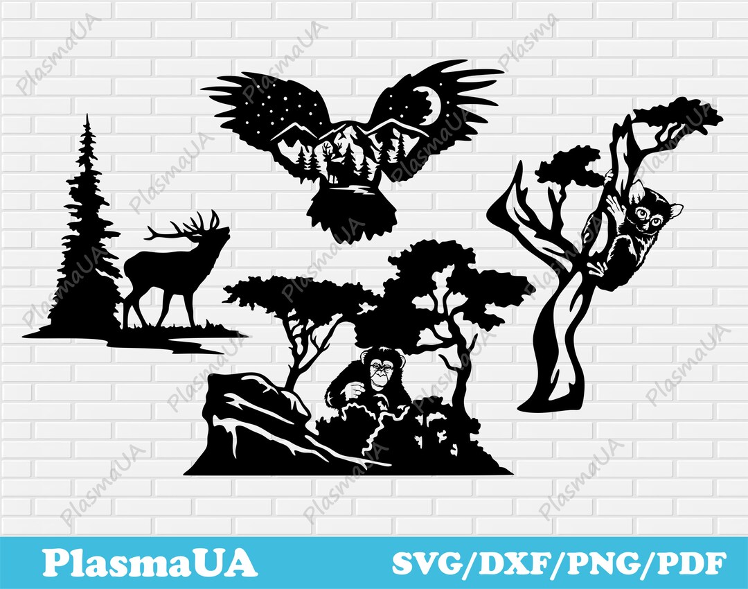 Wildlife Scenes Dxf for Laser Cut, Monkey Dxf, Animals Scenes Svg for ...