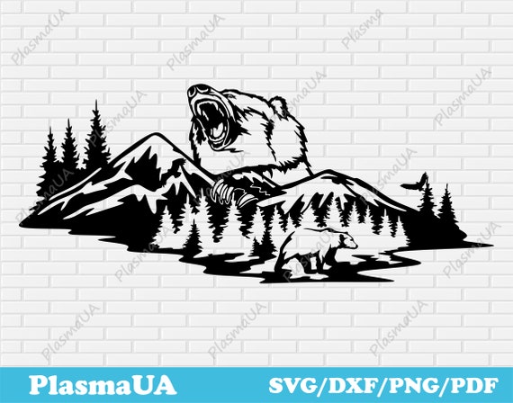 Nature Scene Dxf Cut Files Nature for Laser Cutting Bear for - Etsy