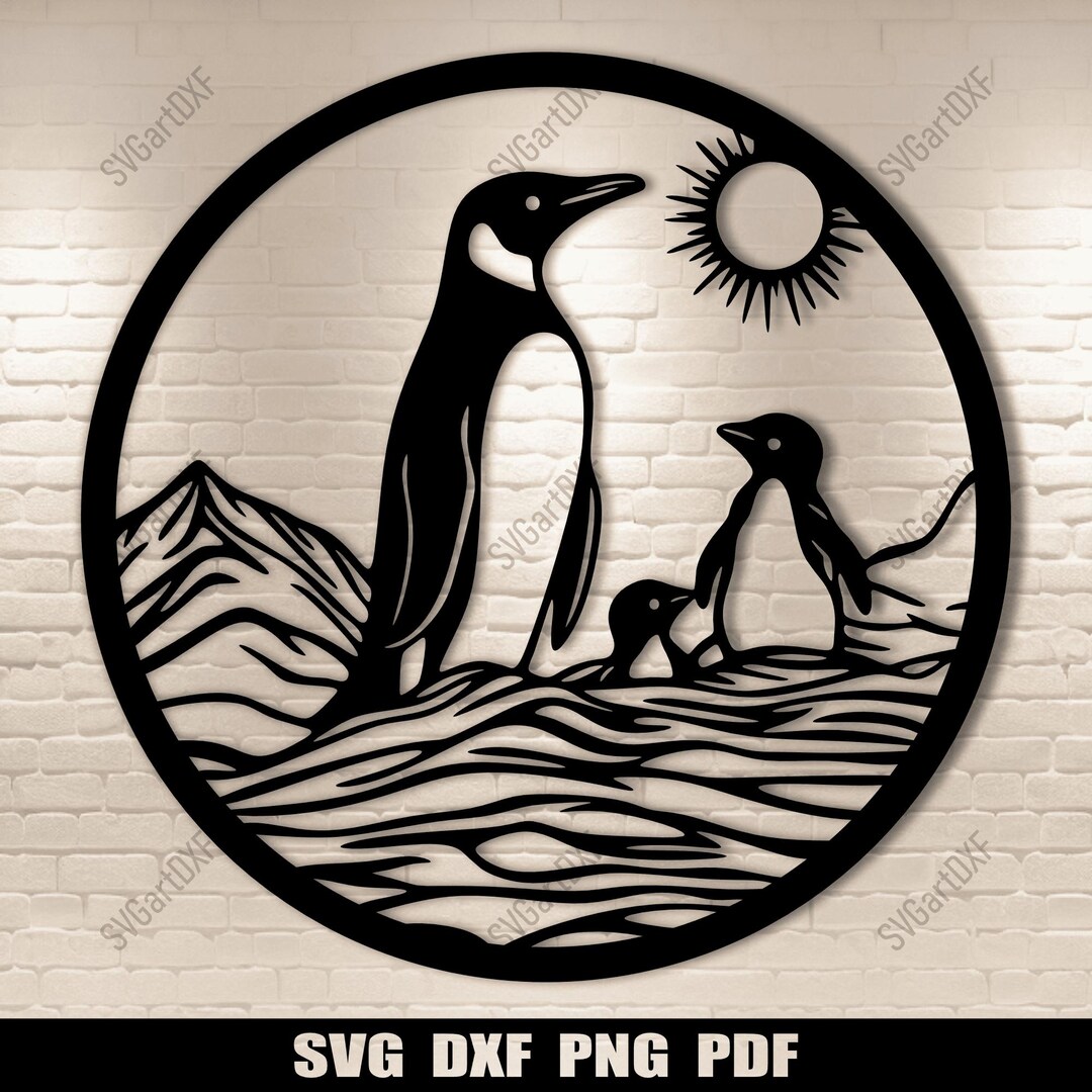 Penguin Scene Svg, Family of Penguins Cut Files, Silhouettes Dxf File ...