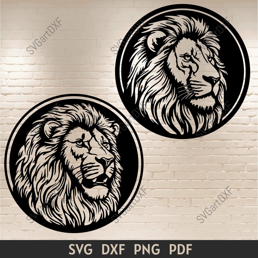 Lions DXF Files, Lion in Circle Dxf, Cnc Cutting Files, Dxf for Laser ...