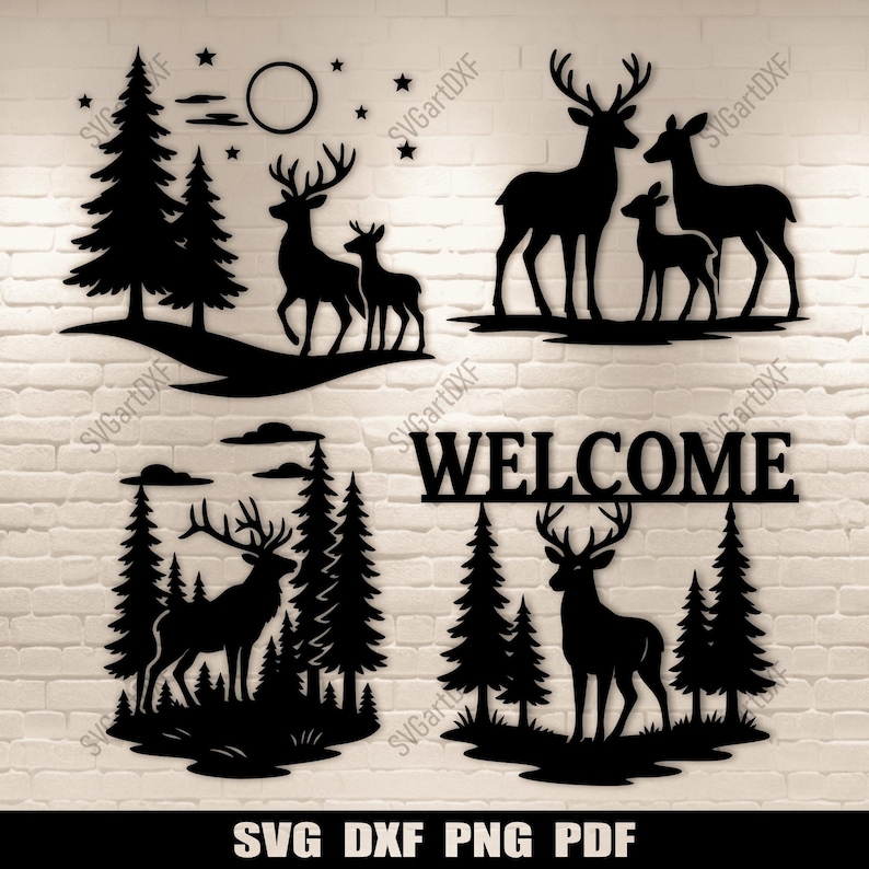 Deer Scenes SVG DXF – Forest Wildlife Cut Files for Laser CNC, Cricut ...