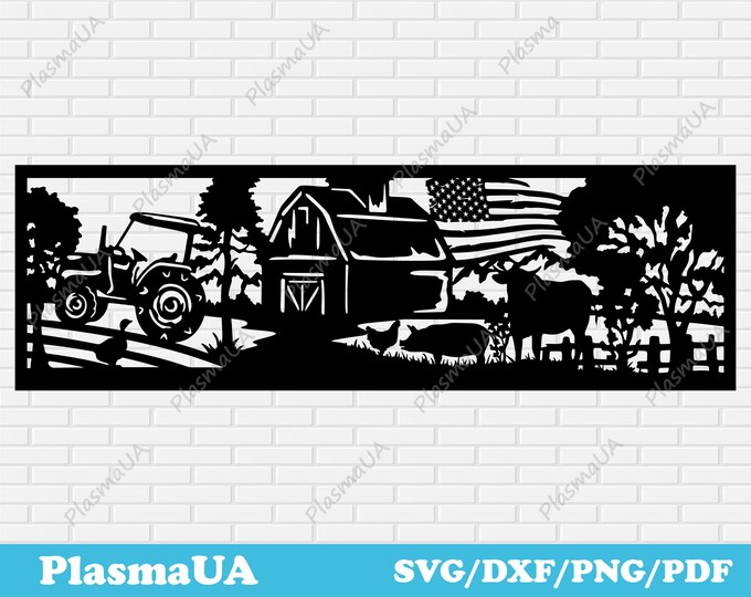 Farm Scene Dxf File for Making Gate, Dxf for Cnc Laser Cutting, Farm ...