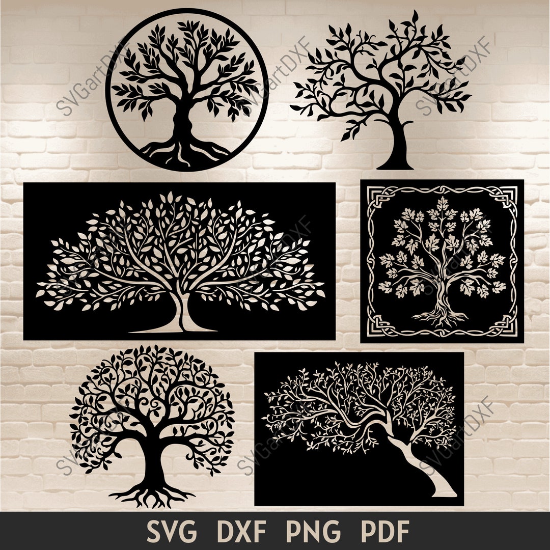 Tree Panel Dxf Files for Laser Cut, Tree Art Designs Svg for Cricut ...