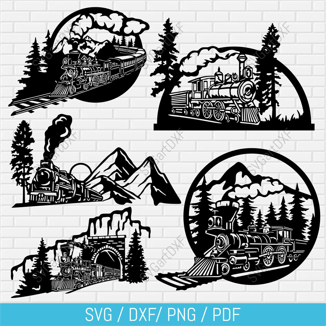 Train Svg Cut Files for Cricut, Scenes Train Dxf for Laser, Trains ...