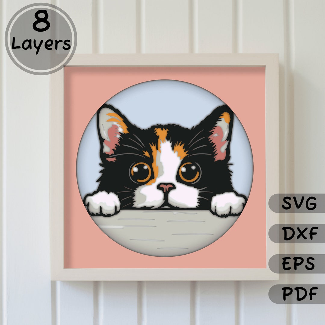 Layered Peeking Cat Svg, 3D Cat Shadow Box Svg Template, Dxf for Laser ...