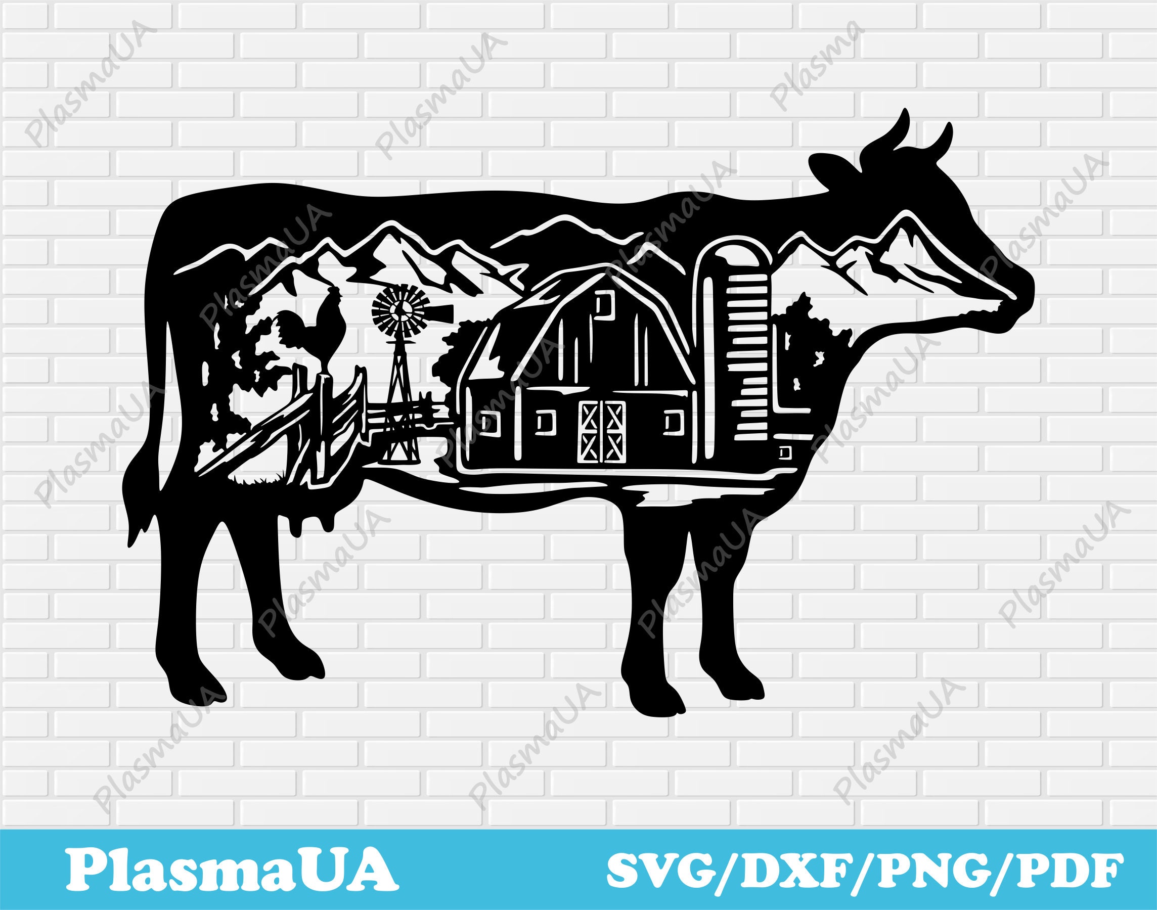 Farm Scene Dxf, Farm Animals Scene Dxf, Cow Dxf File, Svg for Vinyl ...