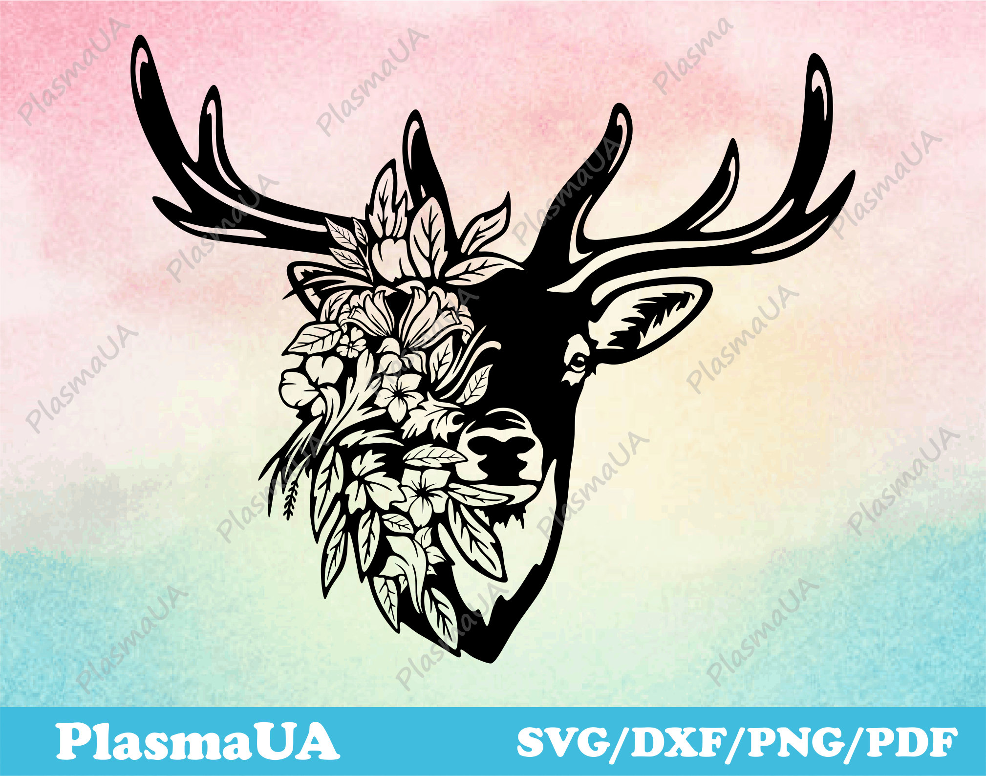 Deer With Flowers Dxf Deer Dxf File Cut Files for Laser - Etsy