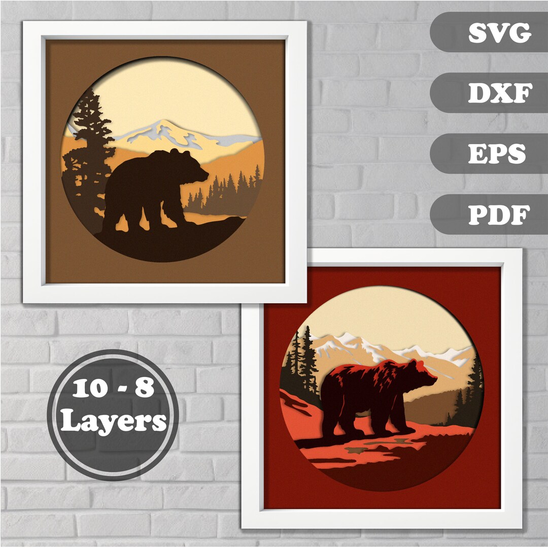 3D Shadow Box Svg Dxf Cutting Files for Cricut, Laser Cut, 3D Bear ...