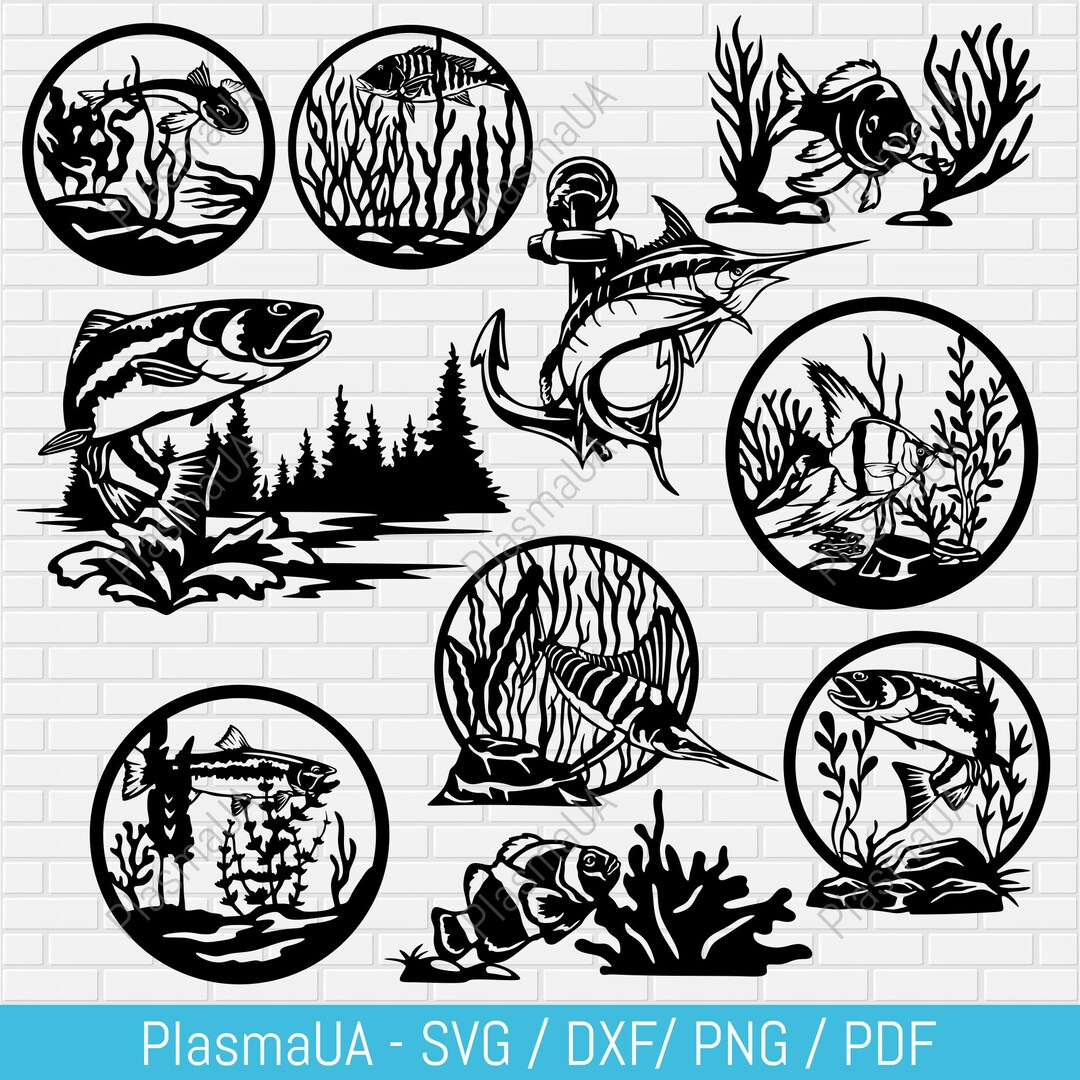 Fish Svg Dxf, Metal Cutting Dxf, Fishing Dxf for Laser, Fish Clip Art ...