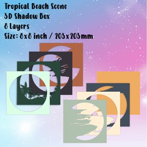 Layered Papercut Tropical Beach Svg, 3D Shadow Box, Sea 3d Layered Svg ...