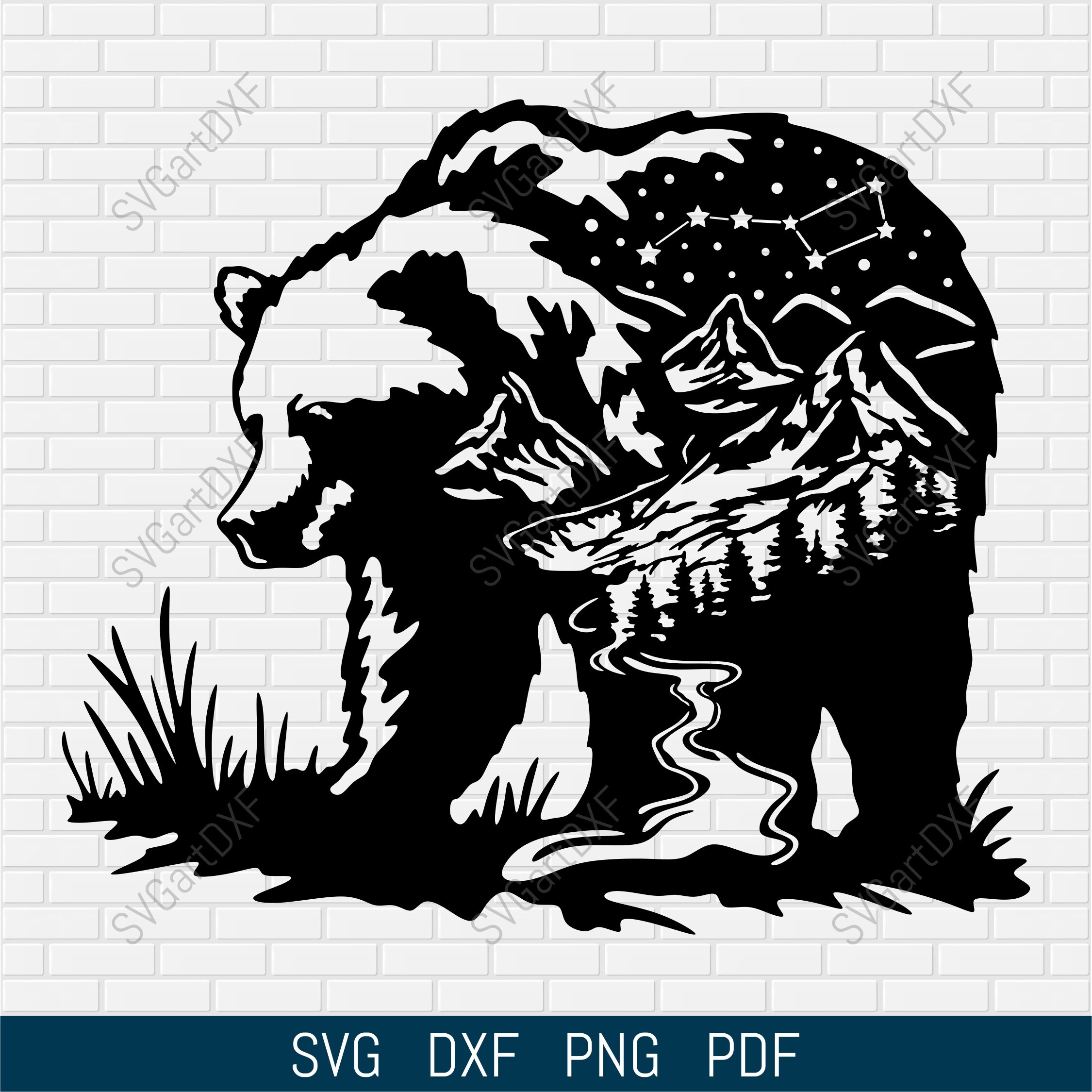 Bison Head in the Forest Svg, Bear Mountains Dxf for Laser Cut, Svg for ...