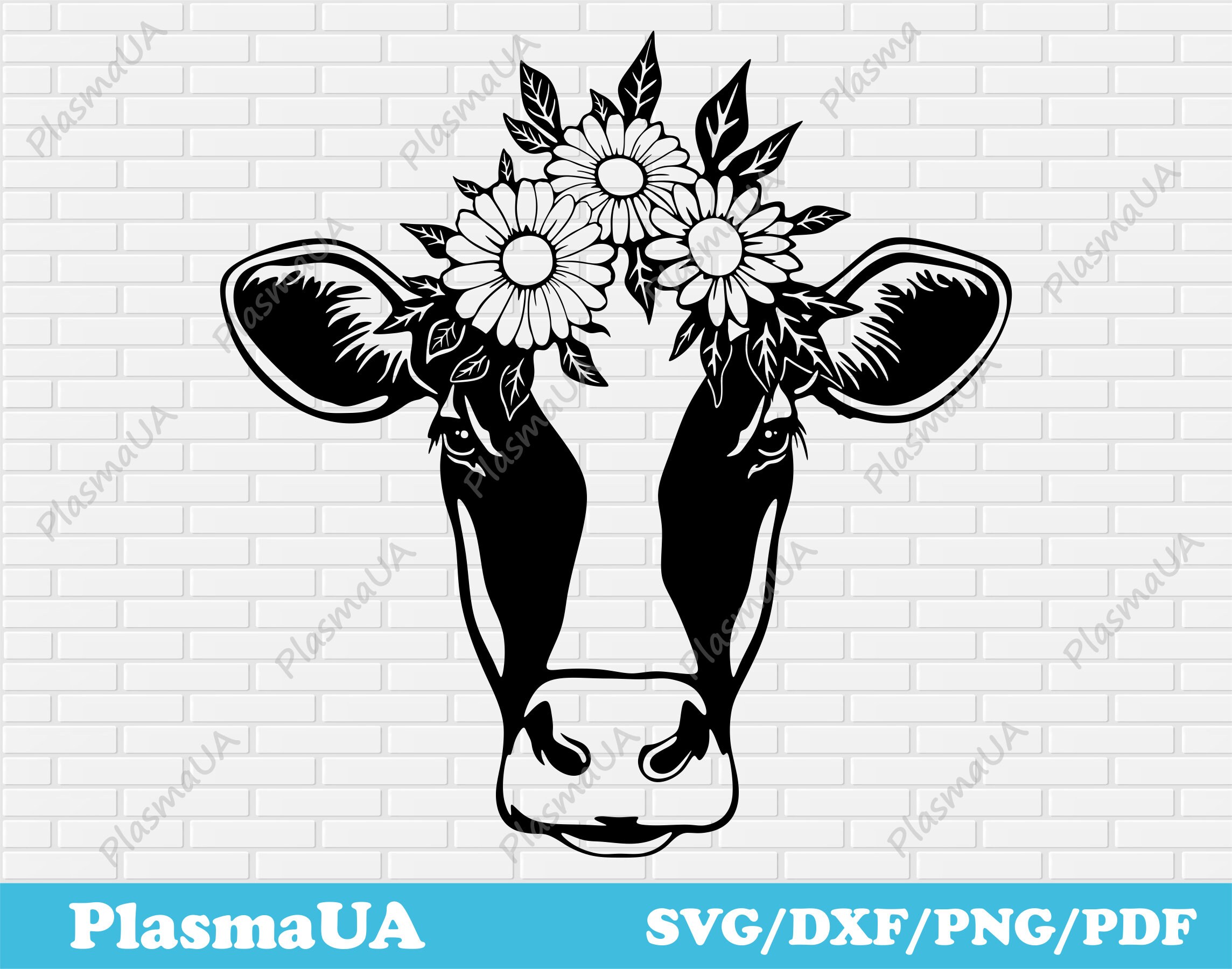 Cow With Flowers, Cow Cut Files, Svg Design, SVG DXF Cut Files, Cute ...