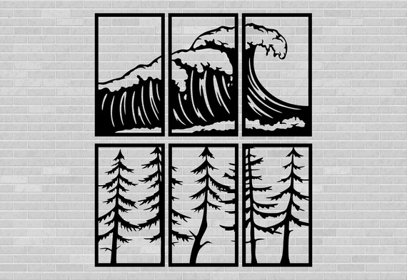 Wall Decor Dxf Cut Files Forest Dxf Wave Dxf Laser Cut Dxf | Etsy