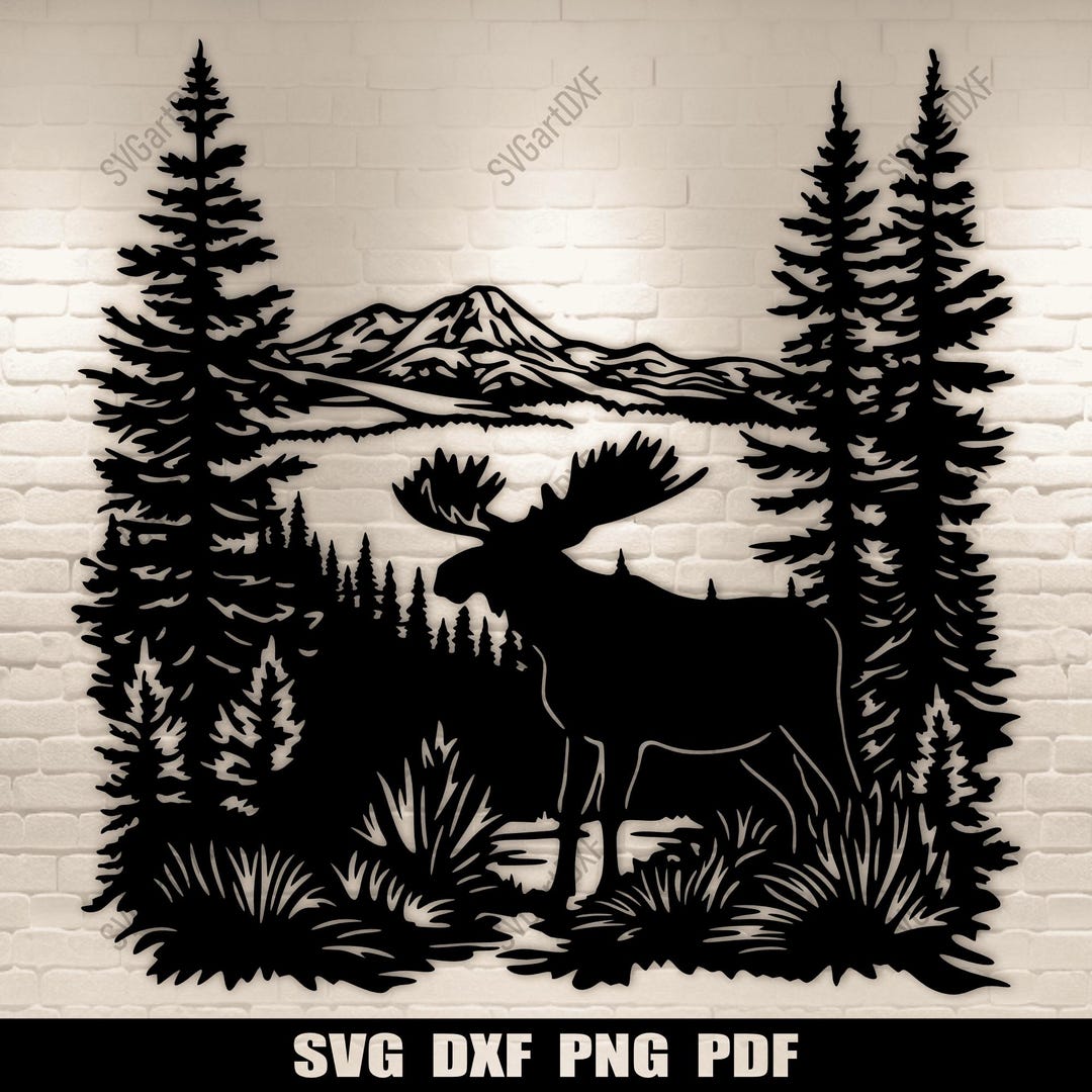 Moose Scene Dxf for Laser Cutting, Svg for Cricut & Silhouette Studio ...