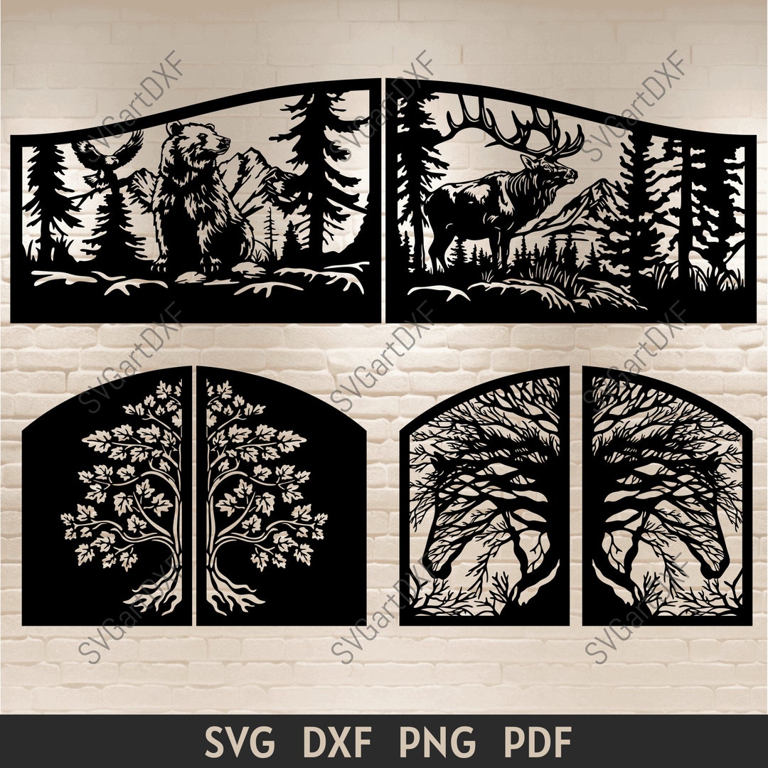 Home Gate Designs DXF Files, Tree Bear Deer Horse, Metal Cutting Design ...