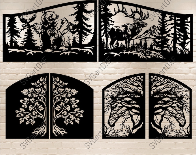 Home Gate Designs DXF Files, Tree Bear Deer Horse, Metal Cutting Design ...