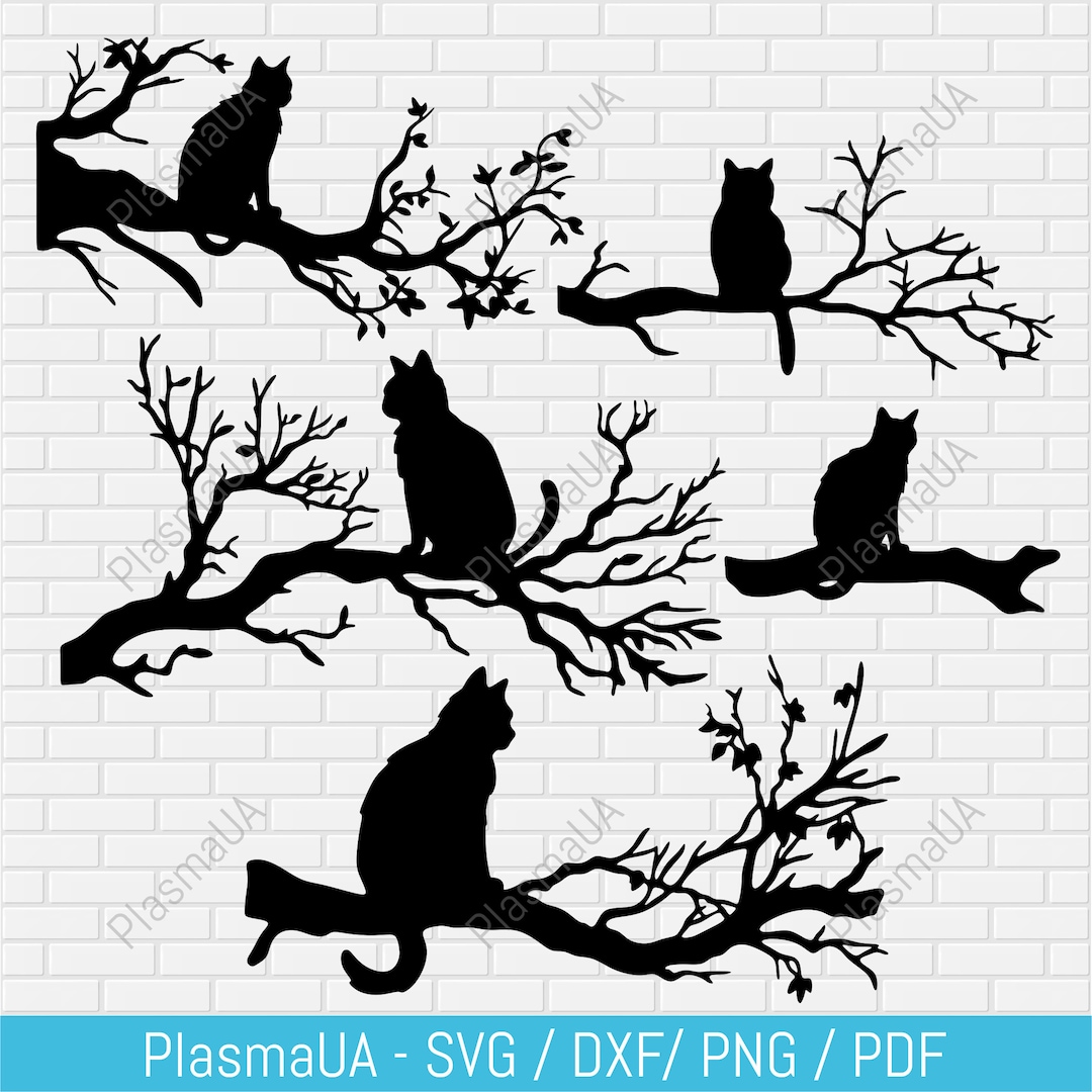 Cat on a Branch Svg, Cats on Tree Branch Dxf for Laser Cut, Cat Sitting ...
