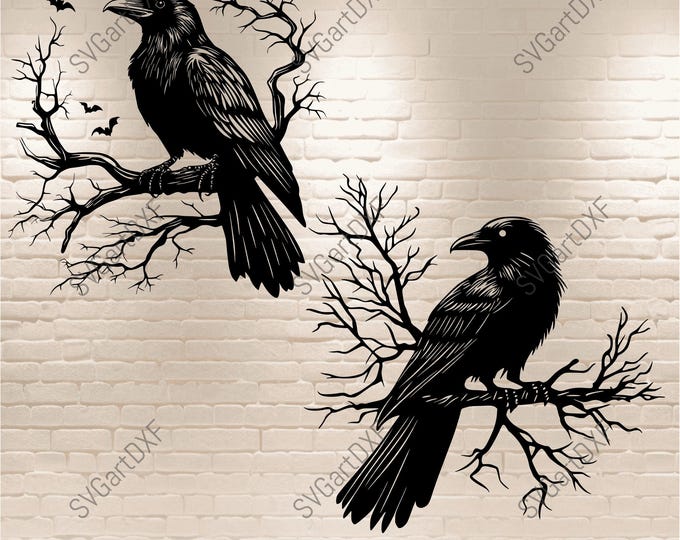 Raven SVG for Cricut, Raven Silhouette Cut Files, Scary Halloween Dxf ...