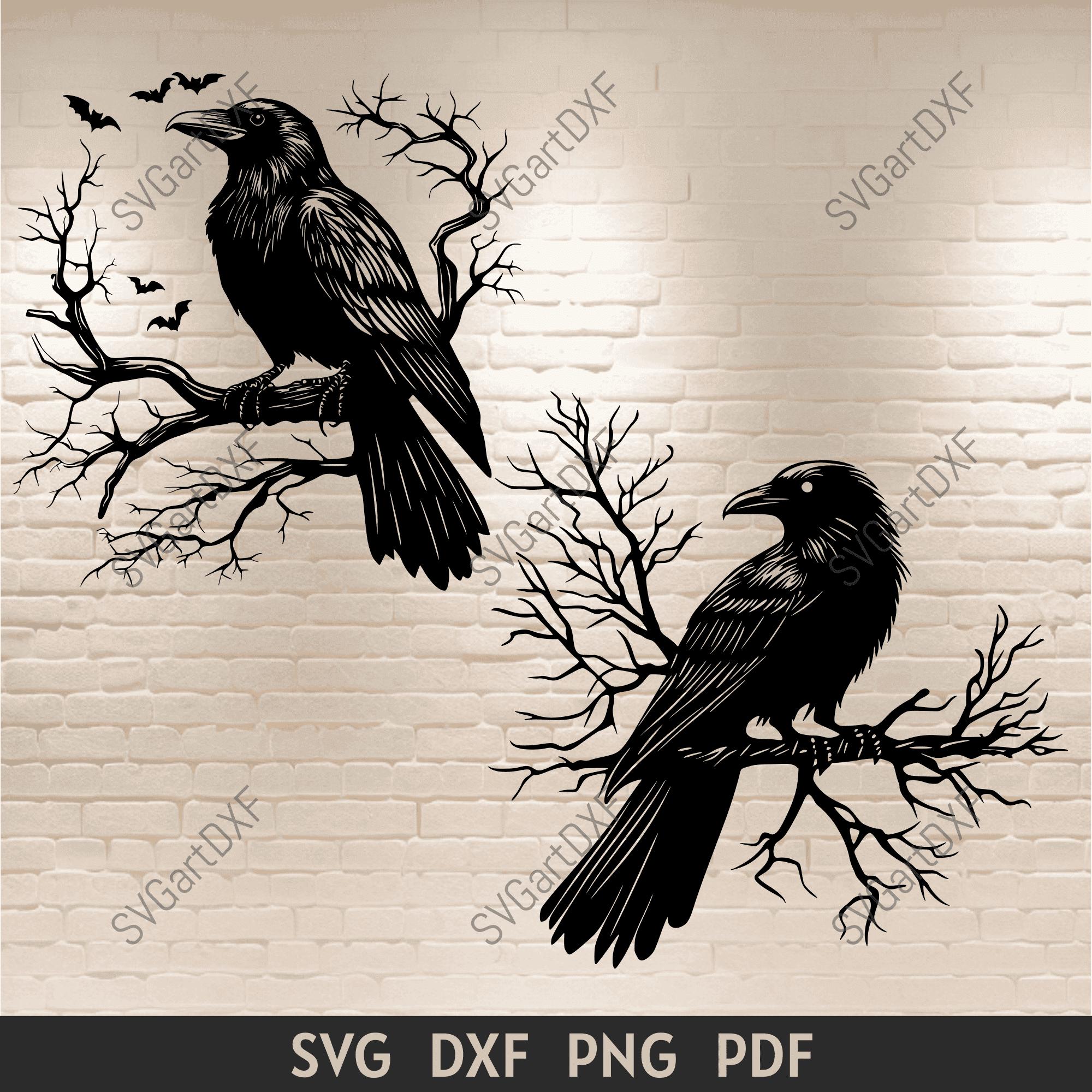 Raven SVG for Cricut, Raven Silhouette Cut Files, Scary Halloween Dxf ...