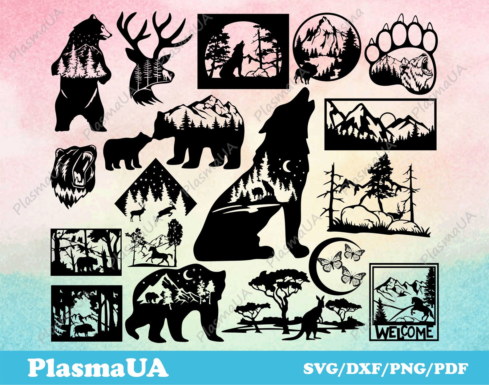 Wildlife Scene Dxf Dxf Files Bear for Cricut Forest Dxf | Etsy Canada