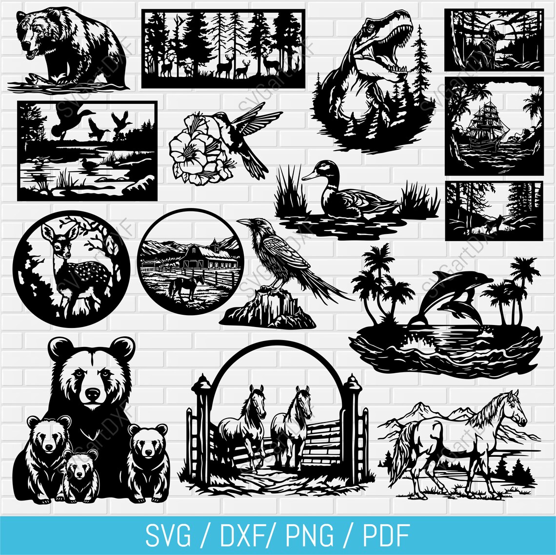 Wildlife DXF for Laser Cutting, Nature Scene Engraving Files, CNC ...