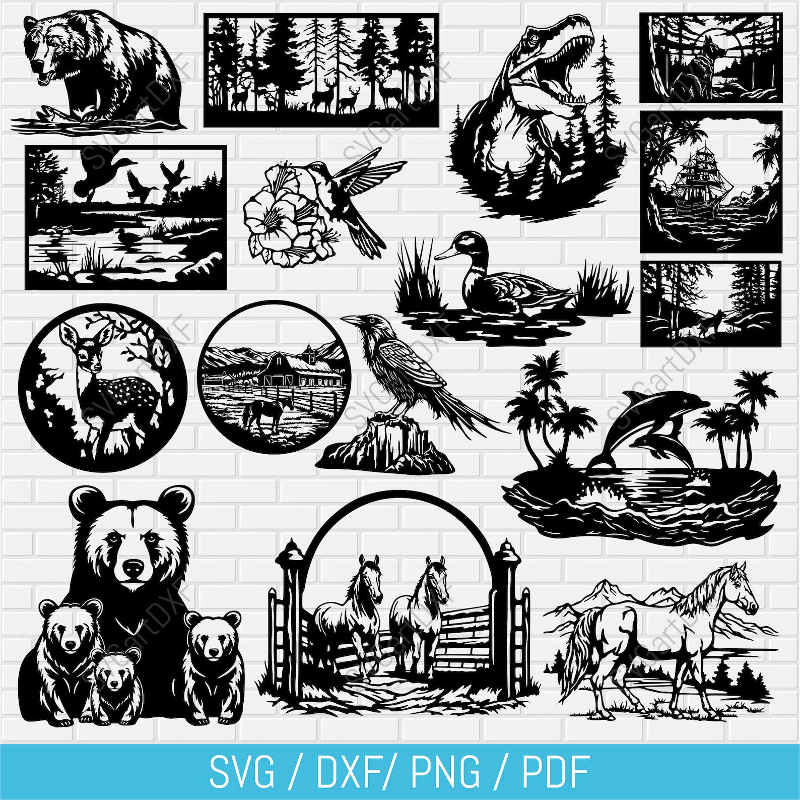 Wildlife DXF for Laser Cutting, Nature Scene Engraving Files, CNC ...