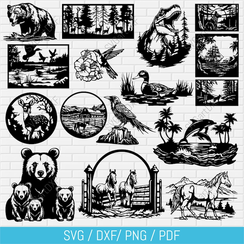 Wildlife DXF for Laser Cutting, Nature Scene Engraving Files, CNC ...