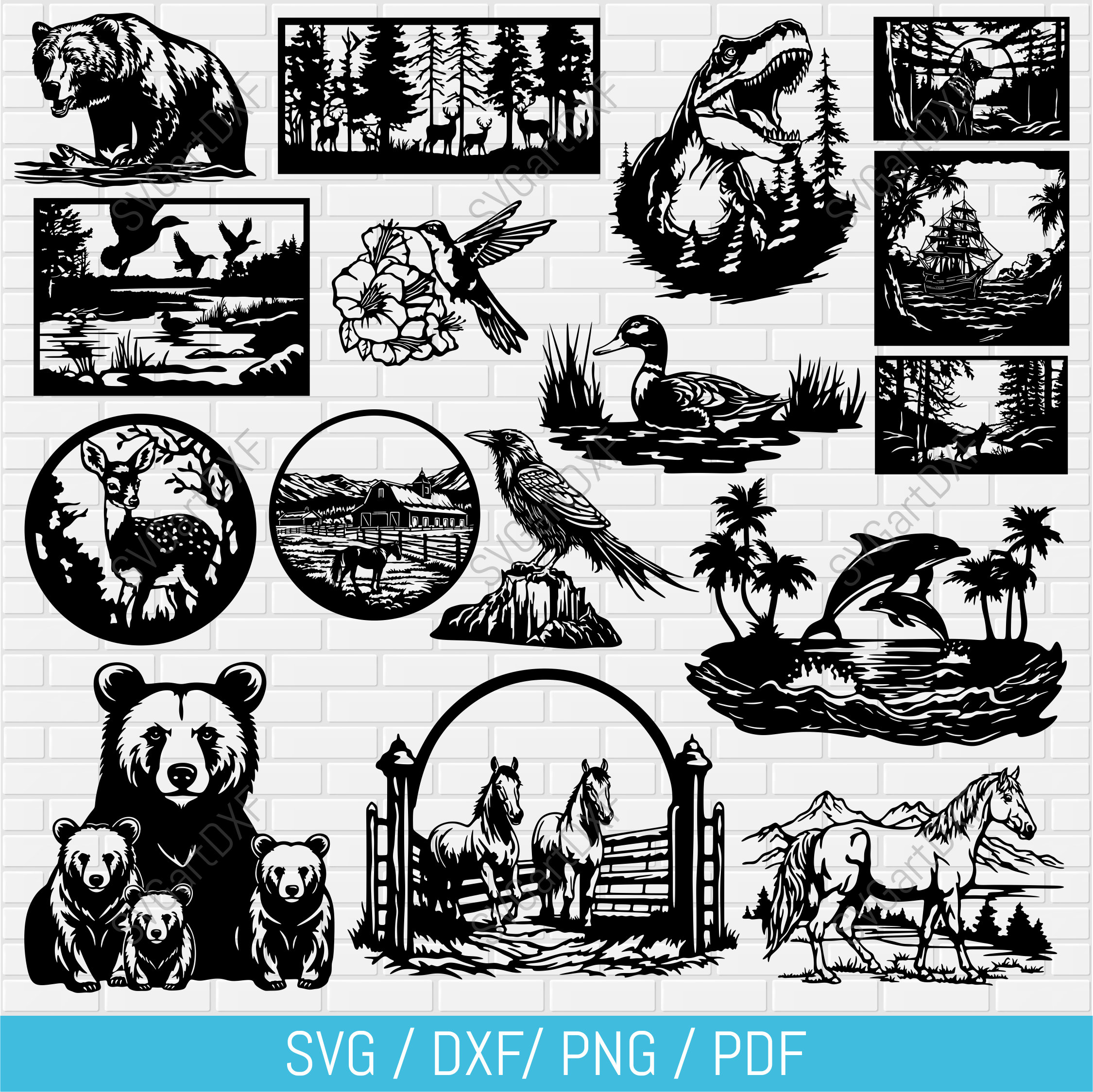 Wildlife DXF for Laser Cutting, Nature Scene Engraving Files, CNC ...