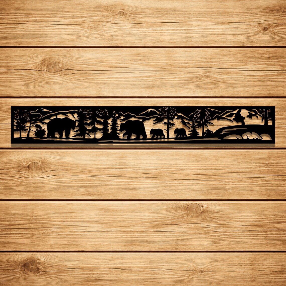 Wildlife Mountain Panel SVG DXF – Deer, Bear Forest Panorama for CNC ...