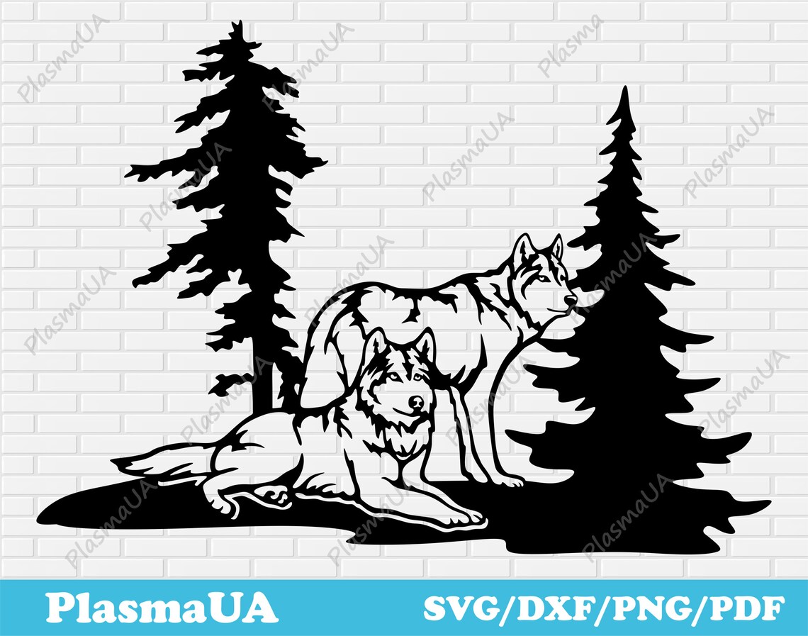 Wolves Svg Cut Files, Nature Scene Dxf, Wolf for Cricut, Dxf Files for ...