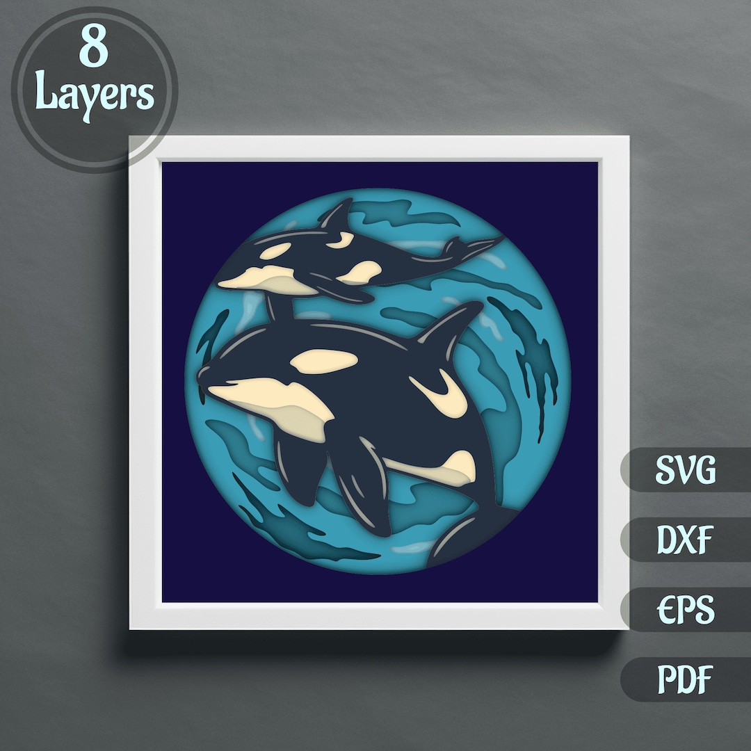 3d Orca Scene Layered Svg, Cutting Files for Cricut, 3D Shadow Box ...