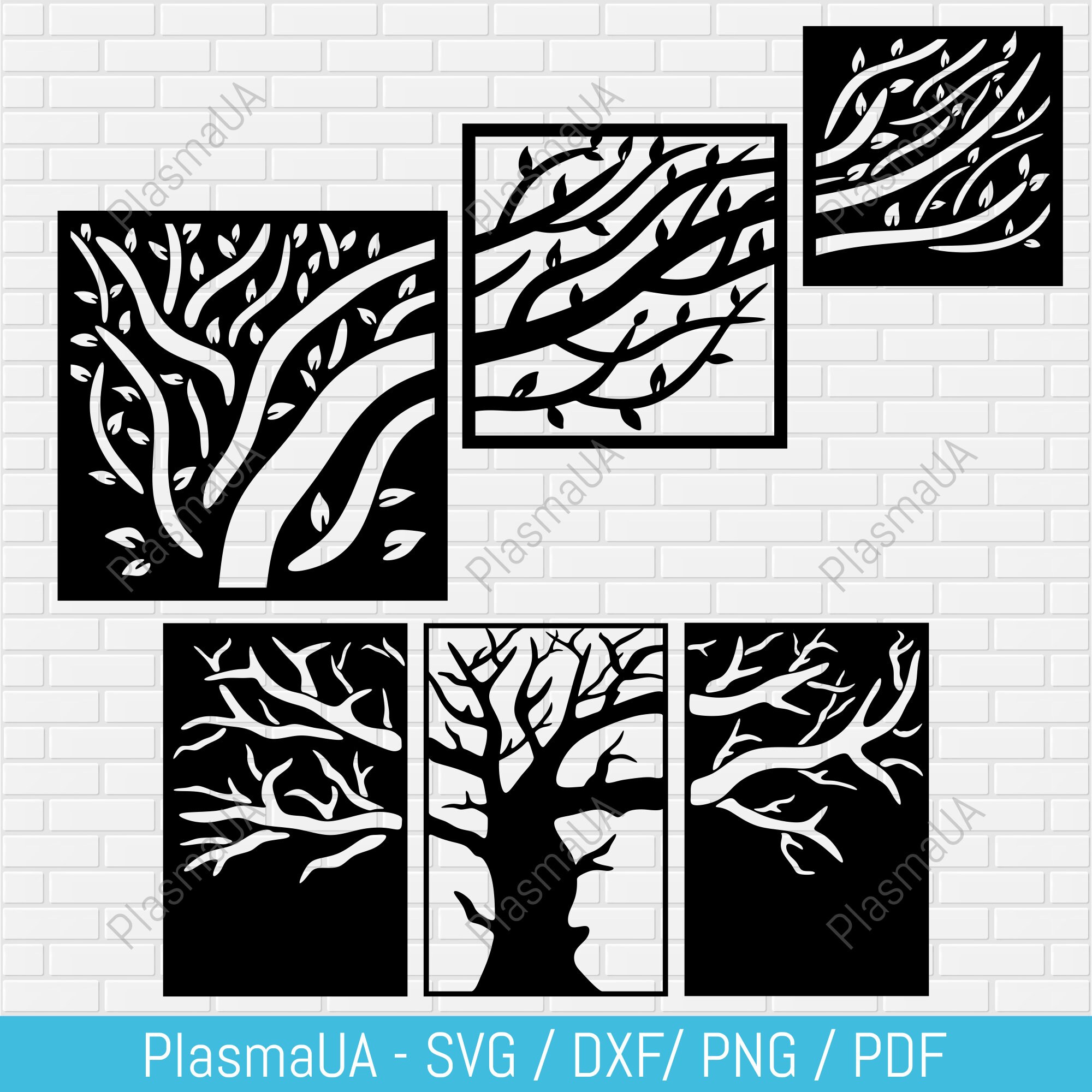 Decoración de pared dxf, árboles para corte láser, árbol para corte por ...
